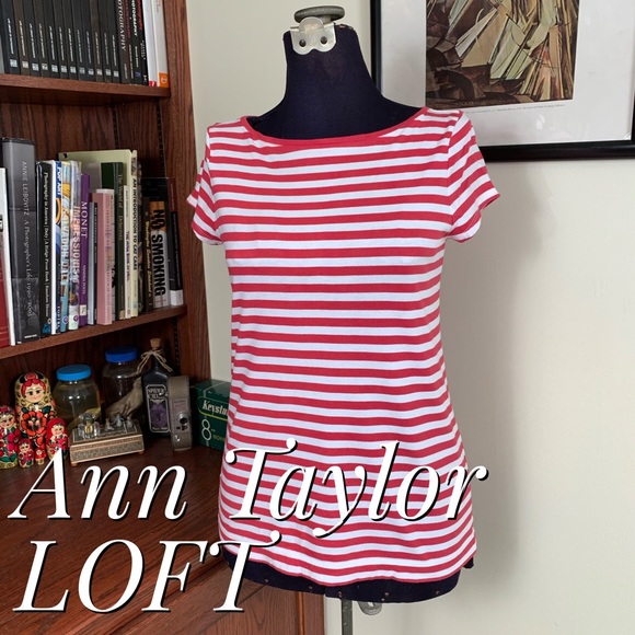LOFT | Tops | Loft Red And White Striped Boatneck Tee | Poshmark